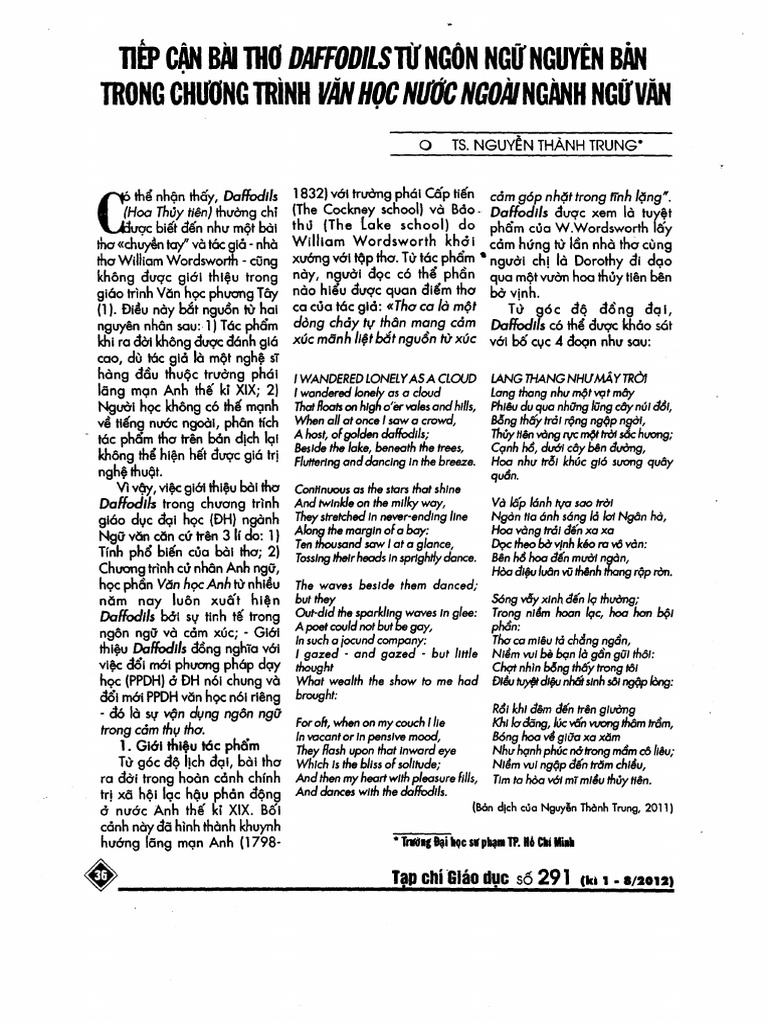 14tiep Can Bai Tho Daffodils Tu Ngon Ngu Nguyen Ban Trong Chuong Trinh Van Hoc Nuoc Ngoai Nganh ...