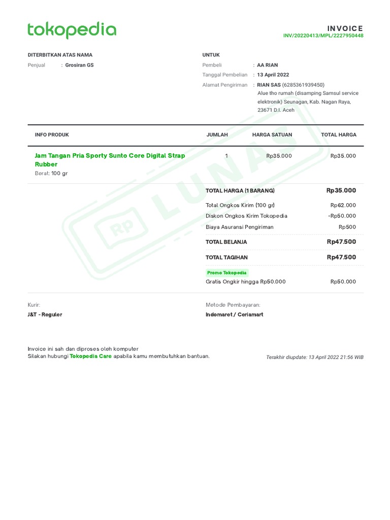 TOKOPEDIA Invoice | PDF