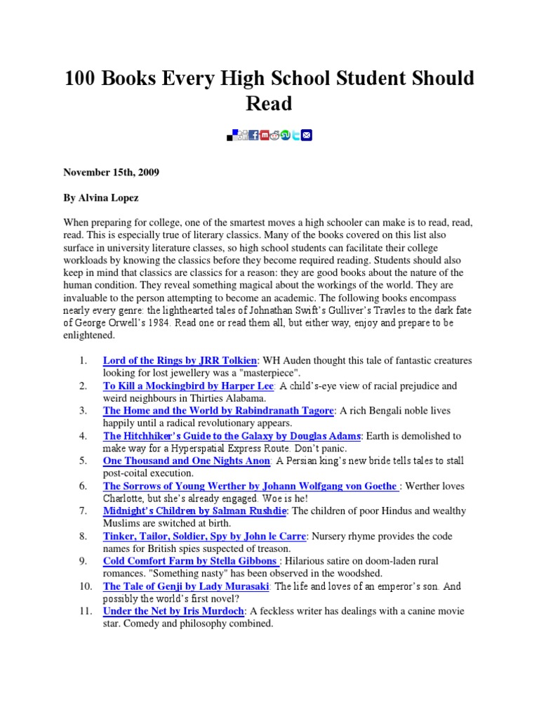 100 Books Every High School Student Should Read | PDF