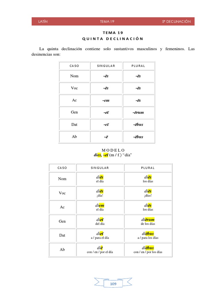 Latín Tema 19 Quinta Declinación | PDF