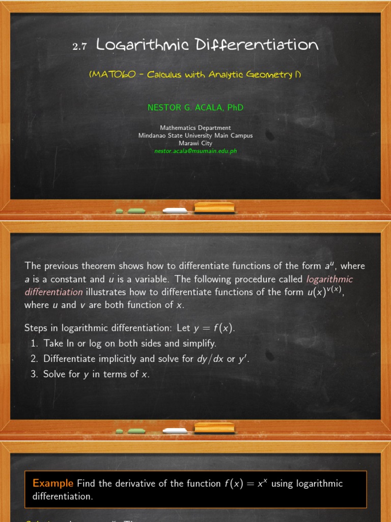 2.8 Logarithmic Differentiation | PDF | Derivative | Trigonometric Functions
