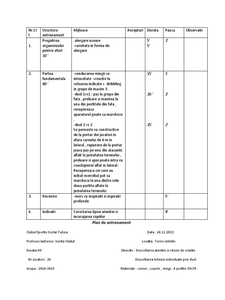 Plan Antrenament | PDF