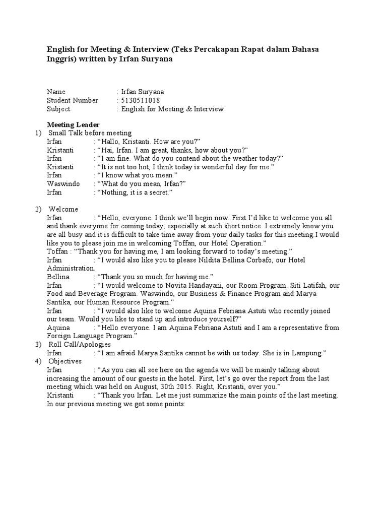 English For Meeting & Interview (Teks Percakapan Rapat Dalam Bahasa ...