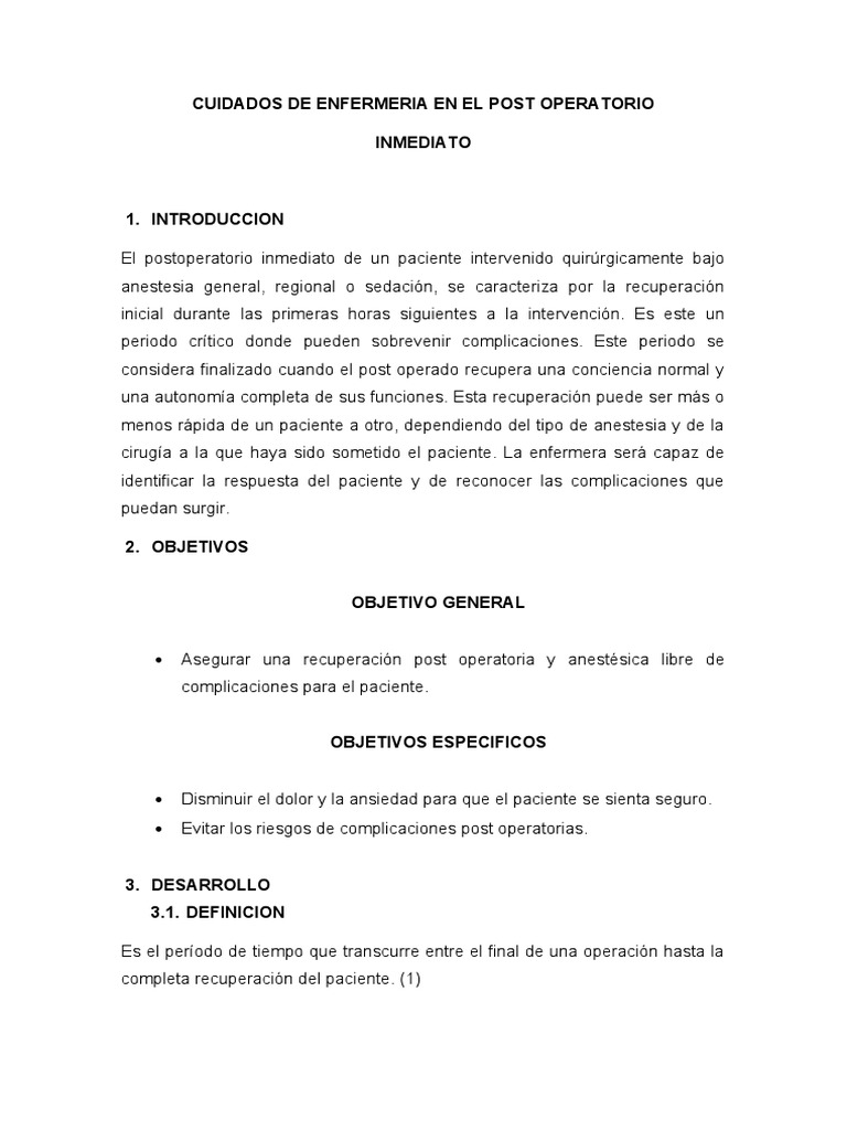 Cuidados Postoperatorios Inmediatos | PDF | Anestesia | Medicina