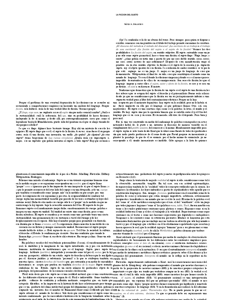 BRAUNSTEIN - La Ficción Del Sujeto | PDF | Immanuel Kant | Verdad