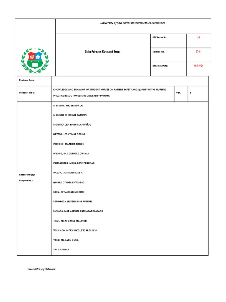 USC REC F 34 Data Privacy Consent Form (2) | PDF | Privacy | Information