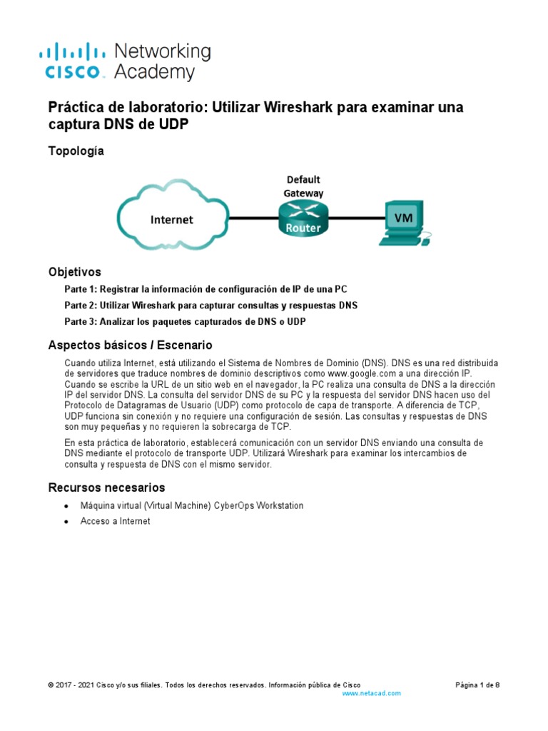 10 2 7 Lab Using Wireshark To Examine A Udp Dns Capture Pdf