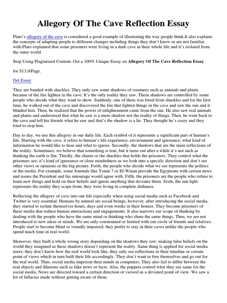 Allegory of The Cave Reflection Essay | PDF