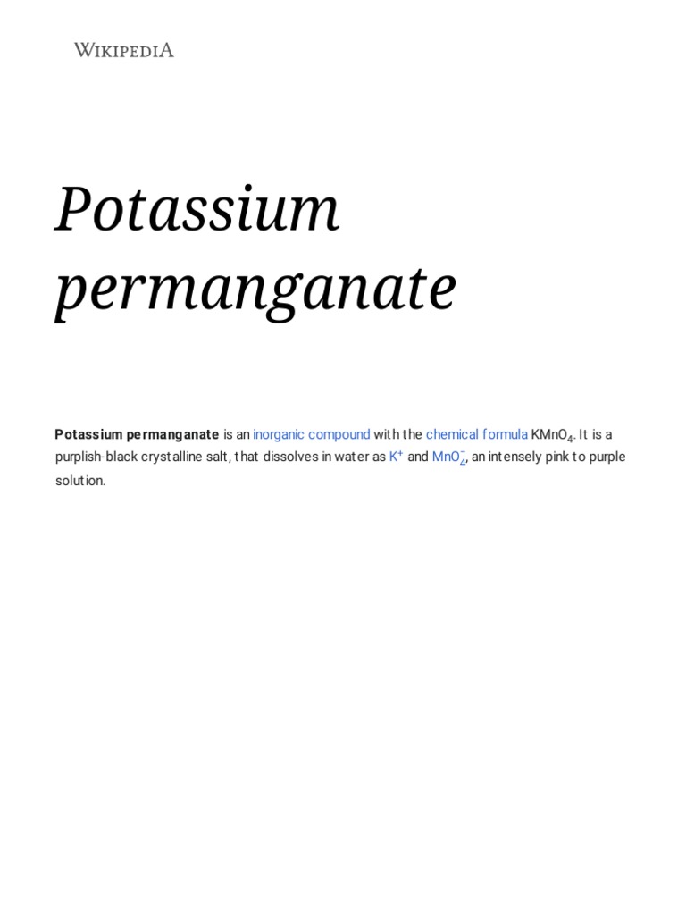 Potassium Permanganate - Wikipedia | PDF | Atoms | Chemical Elements