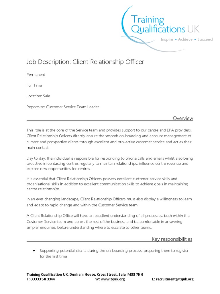 Client Relationship Officer Job Description | PDF