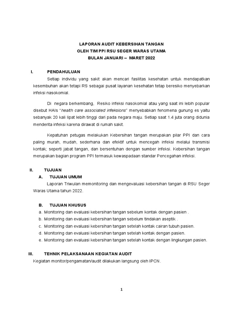 Laporan Audit Kebersihan Tangan 1 | PDF