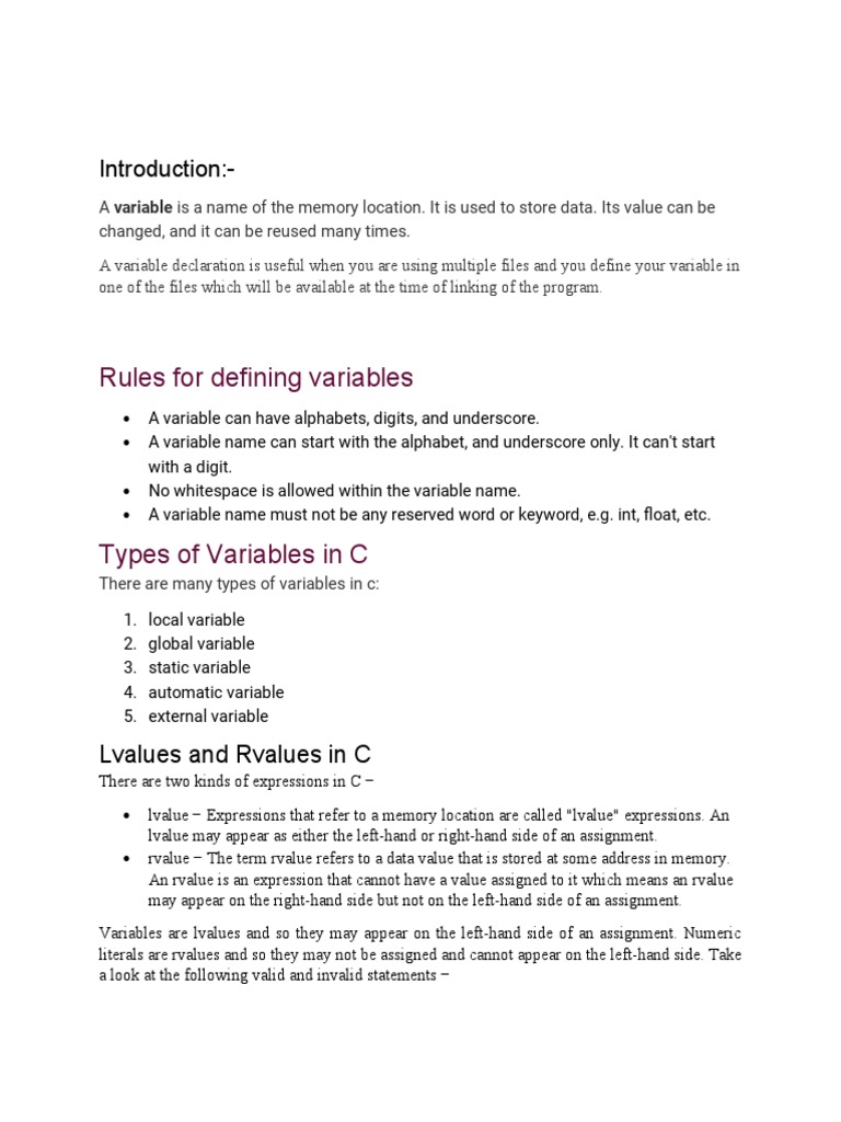 Document 16 Pdf Variable Computer Science Integer Computer Science