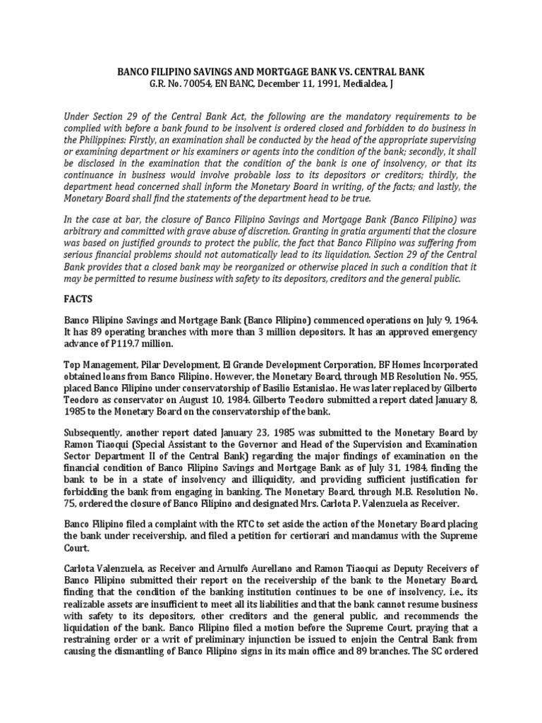 Banco Filipino v. Central Bank | PDF