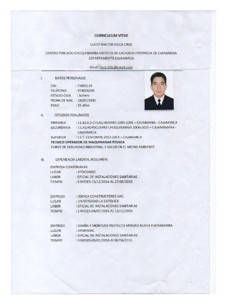 CV - Gasfitero | PDF