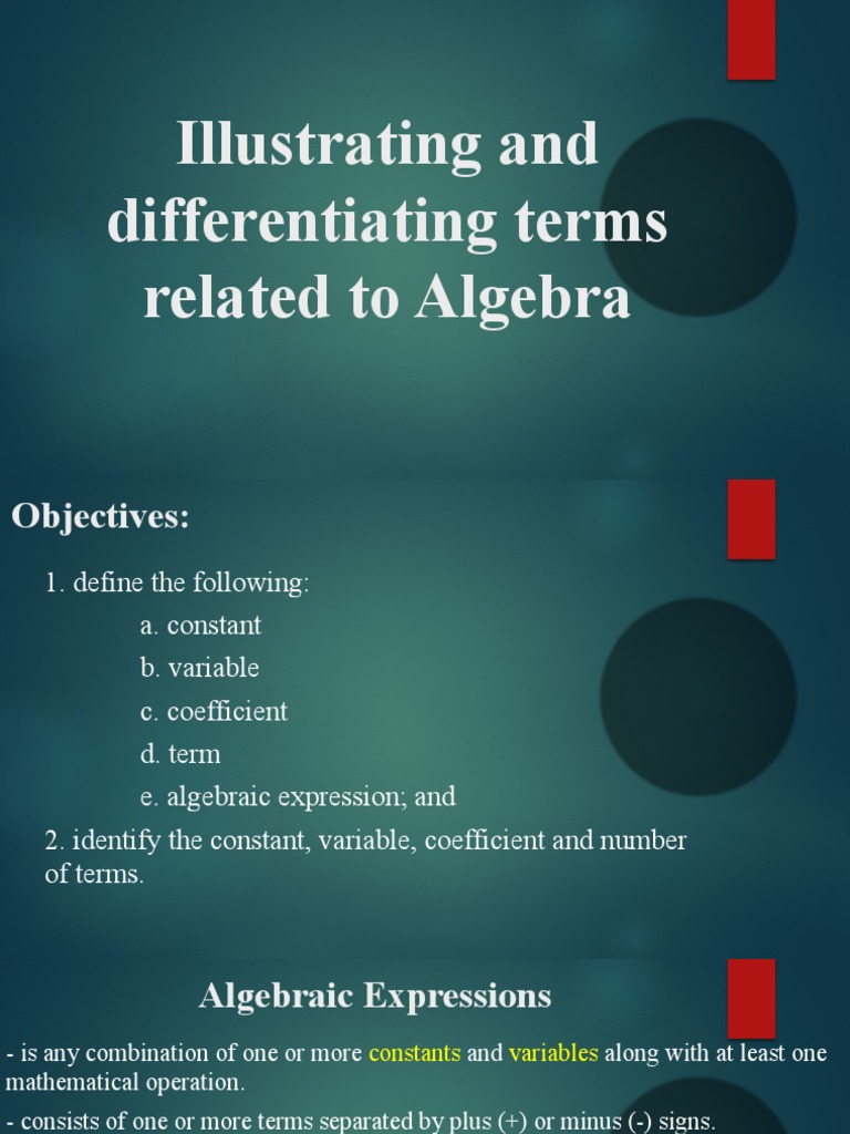 Illustrating and Differentiating Terms Related To Algebra | PDF ...