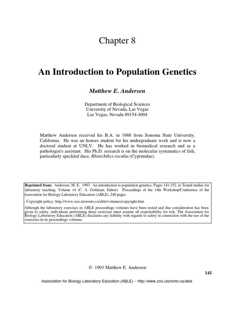 Introduction To Population Genetics 8-Andersen | PDF | Zygosity | Dominance (Genetics)