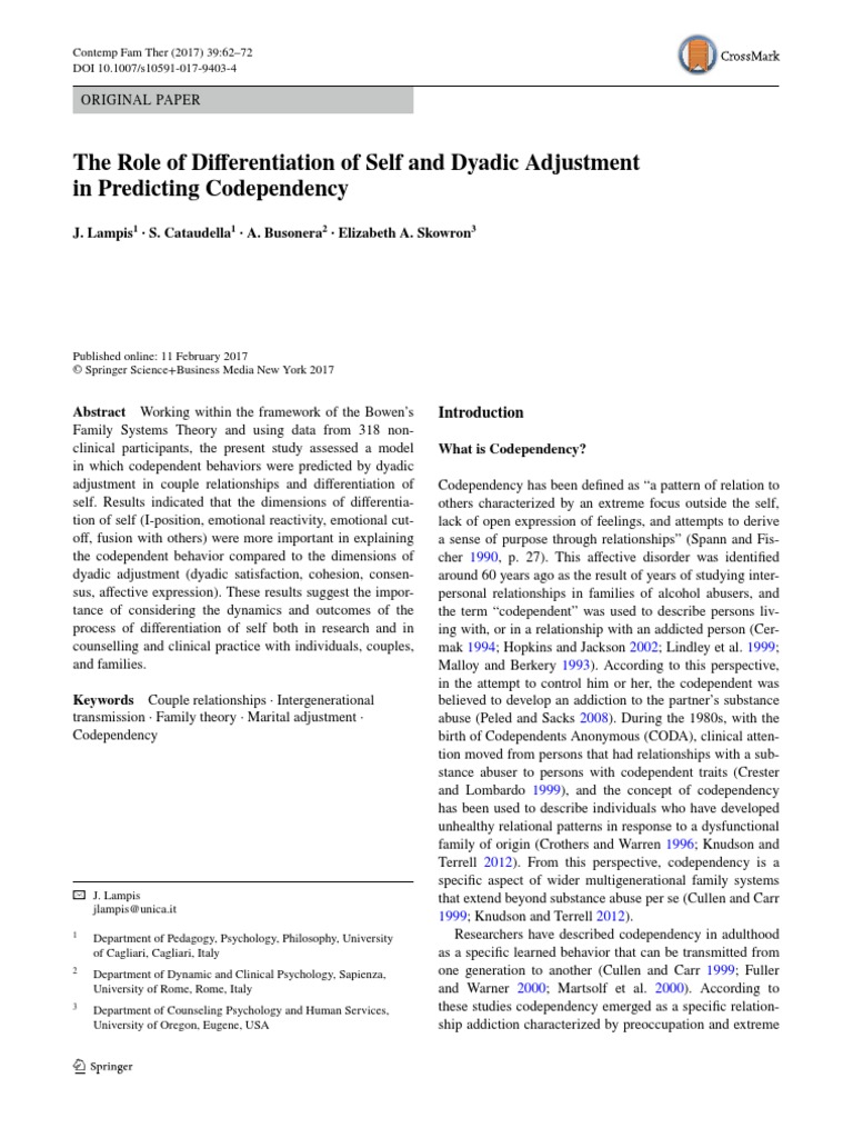 Differentiation of Self and Codependency | PDF | Affect (Psychology ...