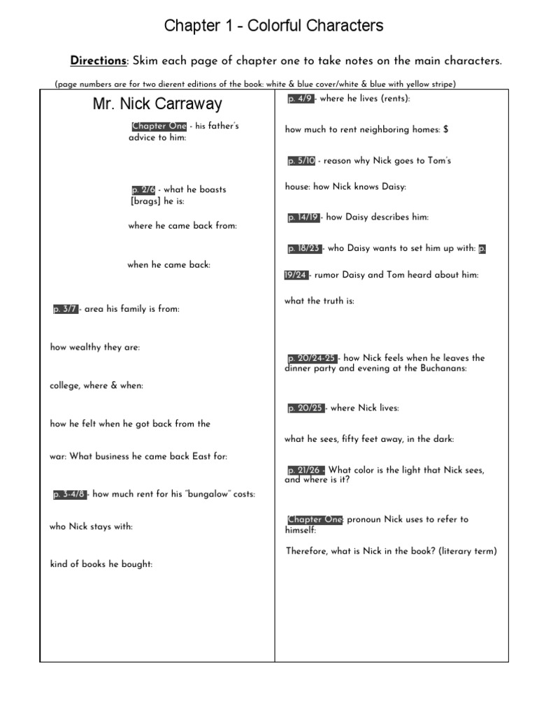 Ch. 1 Colorful Characters | PDF | The Great Gatsby