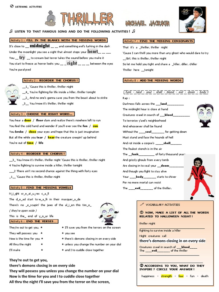 Michael Jackson's Thriller Activities | PDF