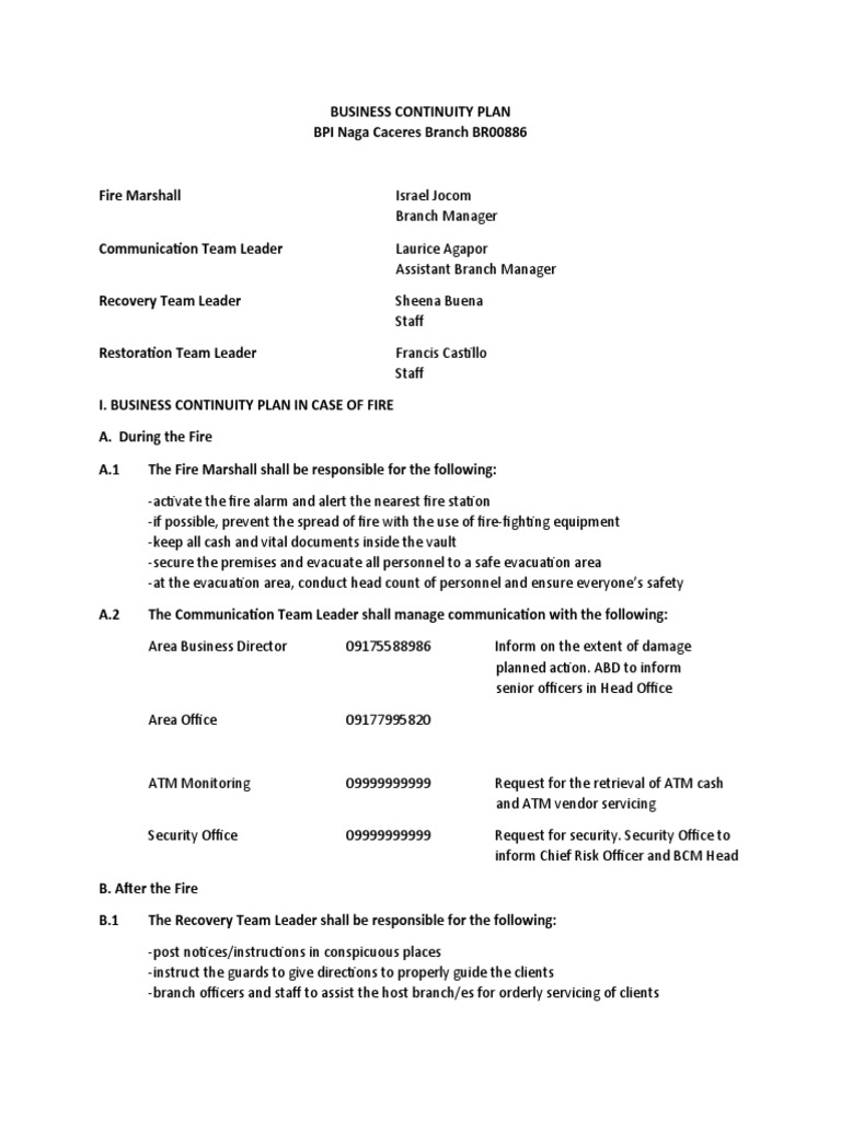 Business Continuity Plan | PDF