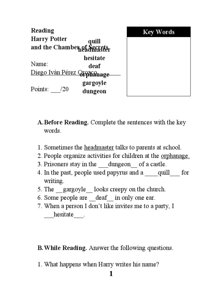 Harry Potter Chamber of Secrets Activities | PDF