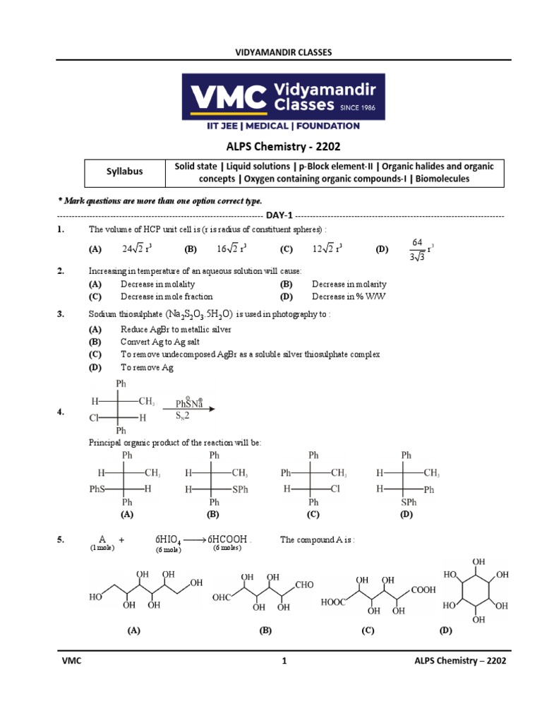 Chemistry Advanced Level Problem Solving (ALPS-2) - Paper | PDF
