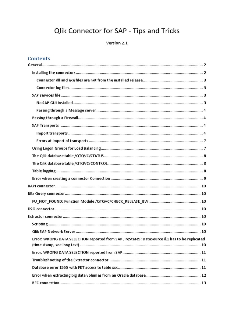 Qlik Connector For SAP - Tips and Tricks v2.1 | PDF | Databases | Computer Science