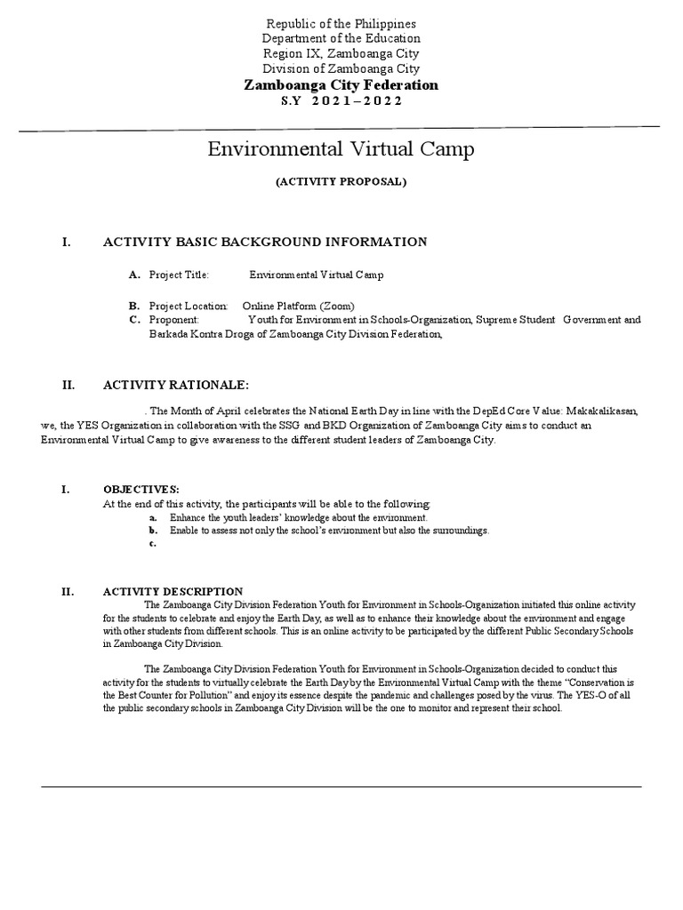 YES-O Environmental Virtual Camp Proposal | PDF