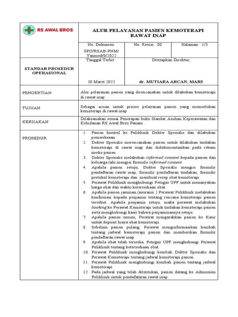 Alur Pelayanan Kemo Rawat Inap | PDF | Pengembangan Diri | Kesehatan Holistik