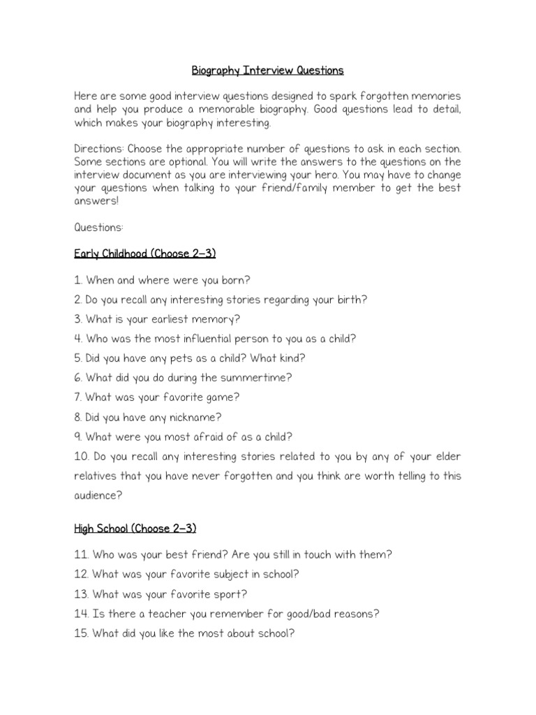 Biography Interview Questions | PDF | Biography