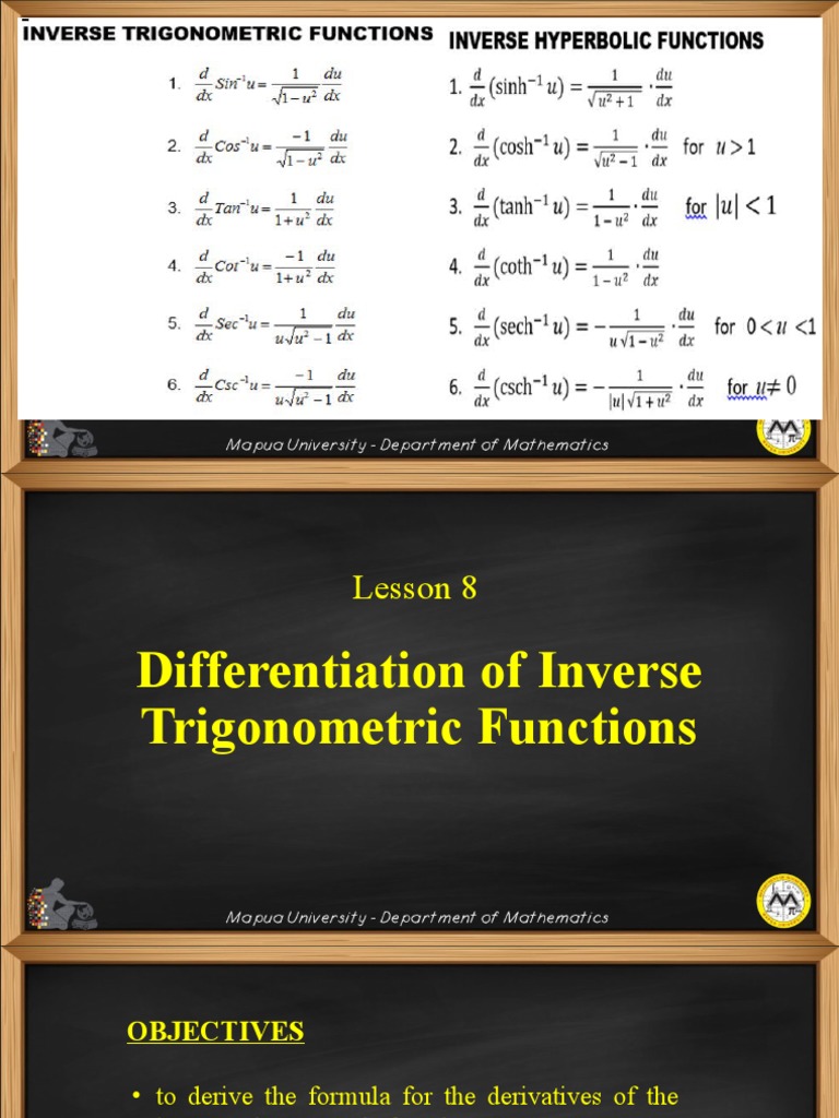 Lesson 8-Differentiation of Inverse Trigonometric Functions | PDF | Trigonometric Functions ...