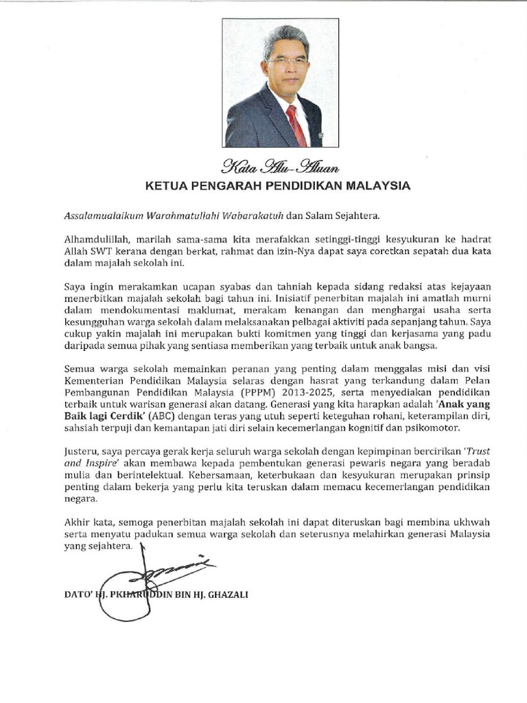 Kata Alu Aluan Ketua Pengarah Pendidikan Malaysia Untuk Majalah | PDF Kata Alu Aluan Ketua Pengarah Pendidikan Malaysia Untuk Majalah | PDF