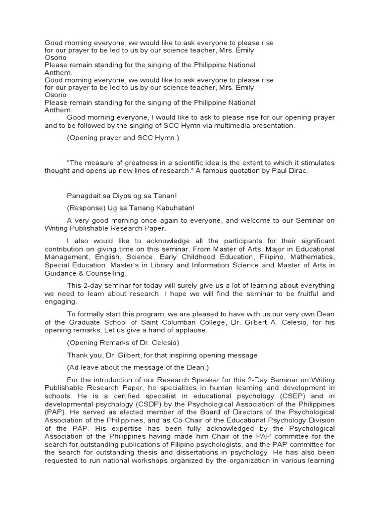 Script Emcee For Research | PDF