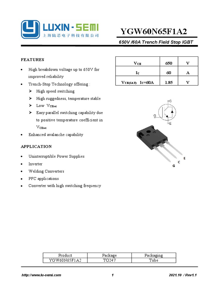 luxin-semi-YGW60N65F1A2 C4153740 | PDF | Diode | Electrical Equipment