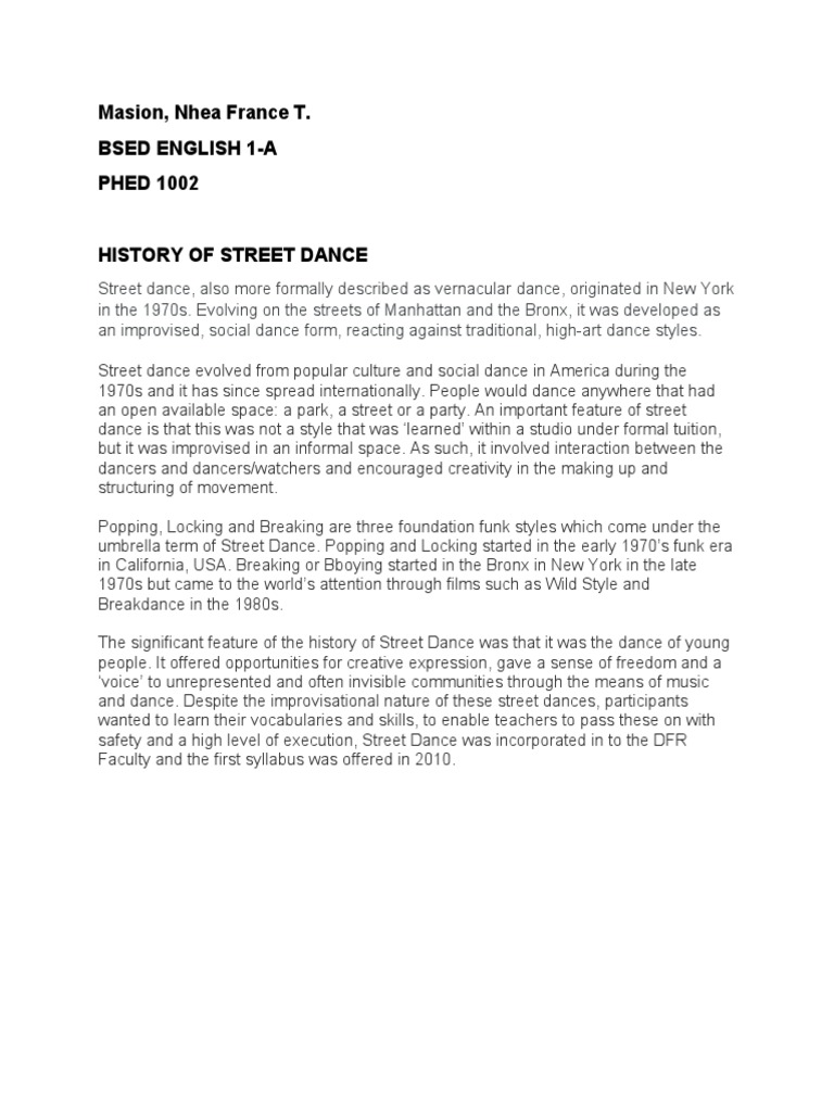 History of Street Dance | PDF