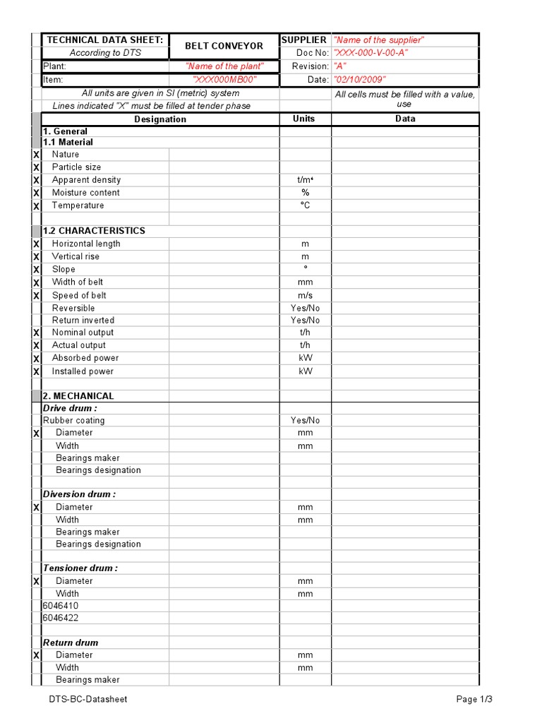 Belt Conveyor Design Data Sheet | PDF
