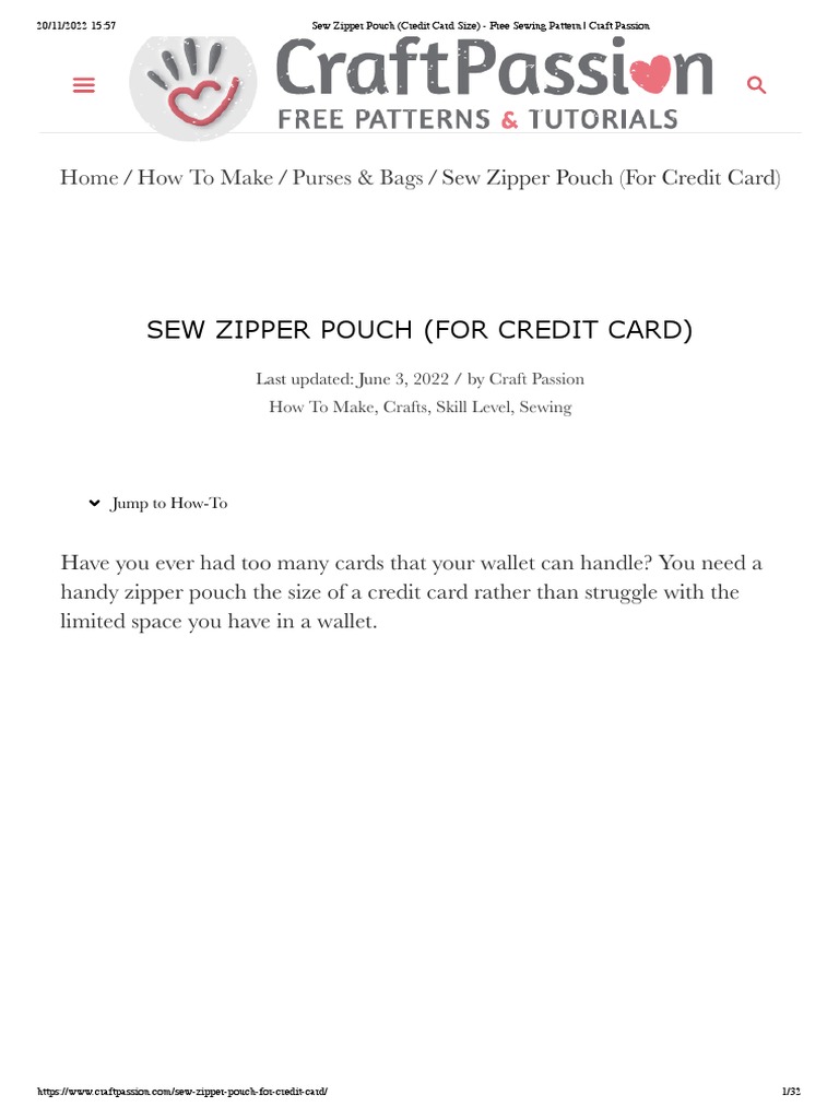Sew Zipper Pouch (Credit Card Size) - Free Sewing Pattern - Craft ...