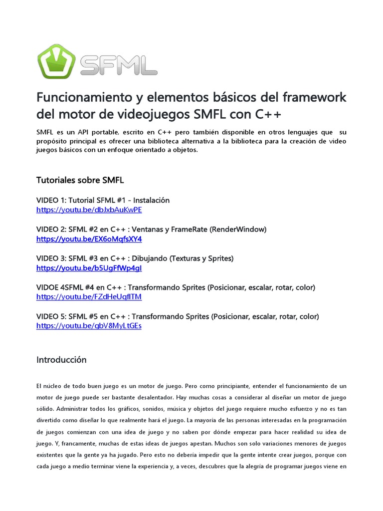 Funcionamiento y Elementos Básicos Del Framework Del Motor de Videojuegos SMFL Con C++ 1P | PDF ...