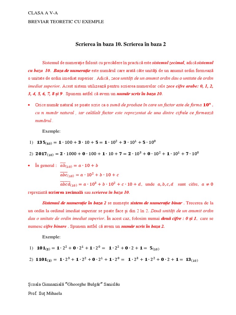 Scrierea in Baza 10. Scrierea in Baza 2 | PDF