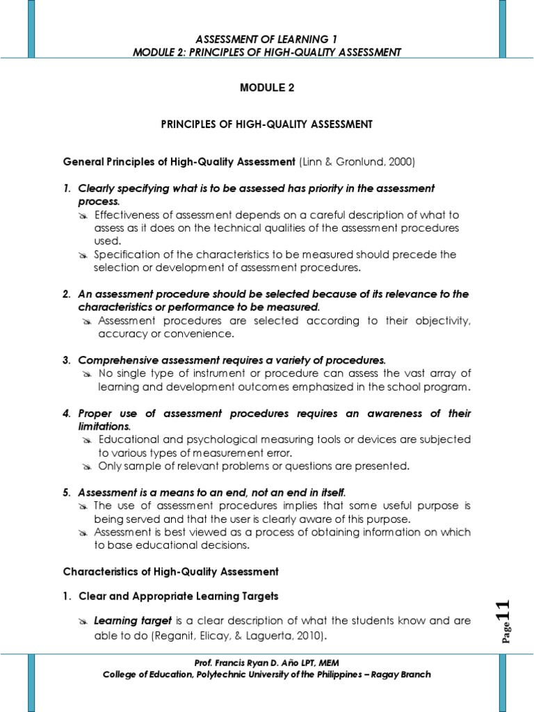 Module 2 Principles of High Quality Assessment | PDF | Test (Assessment ...
