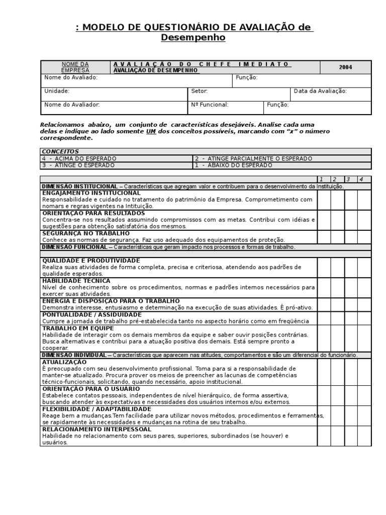Modelo de Avaliação de Desempenho - 3 | PDF | Avaliação de desempenho ...
