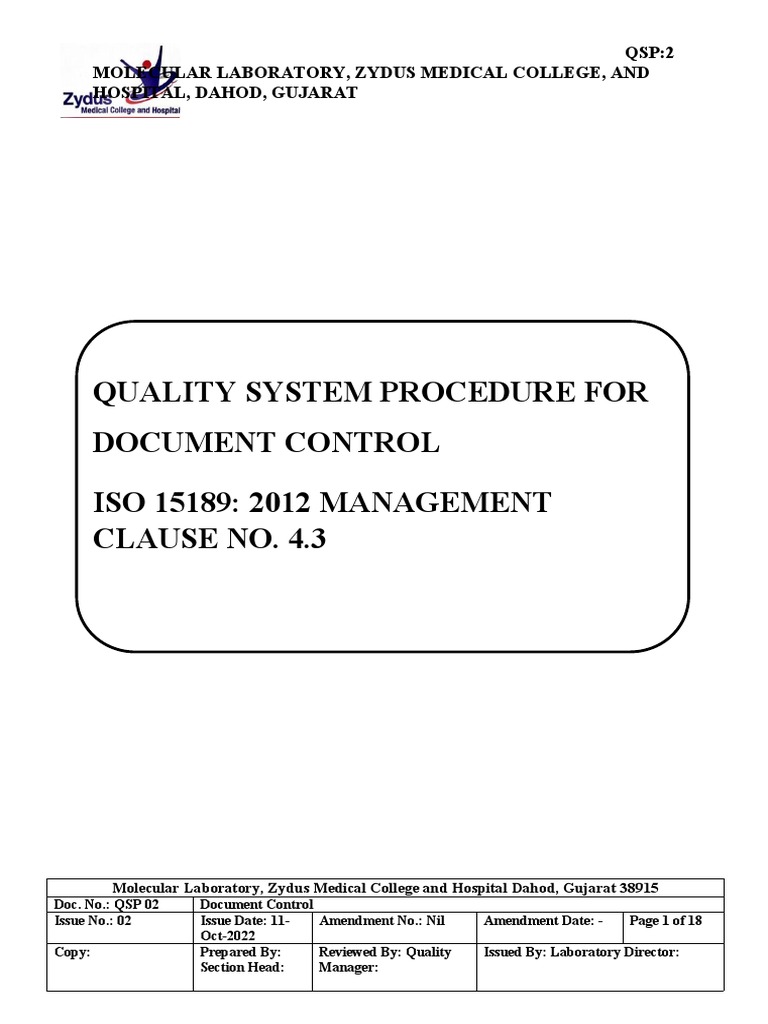 QSP 2 - Clause 4.3 Document Control | PDF