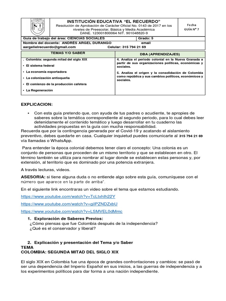 Guias 7 8 9 Sociales Grado 5° | PDF