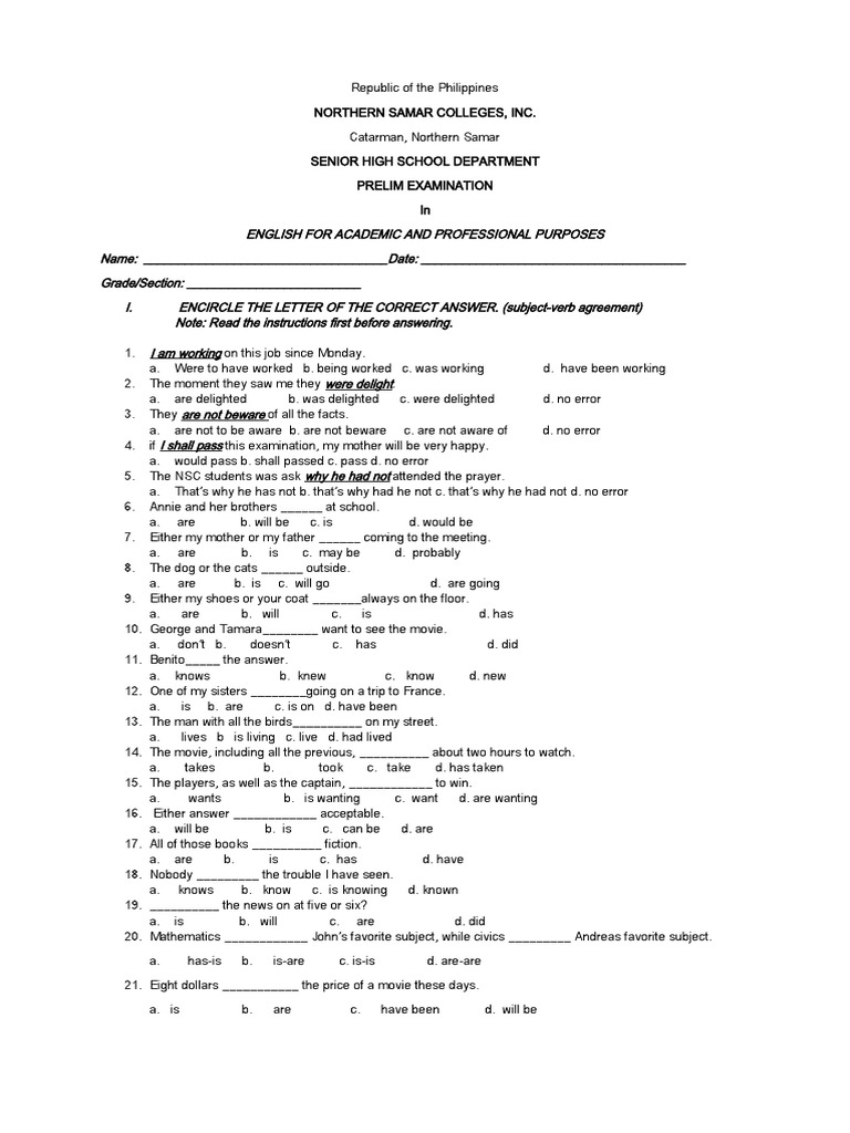 Northern Samar Colleges Senior High Exam | PDF