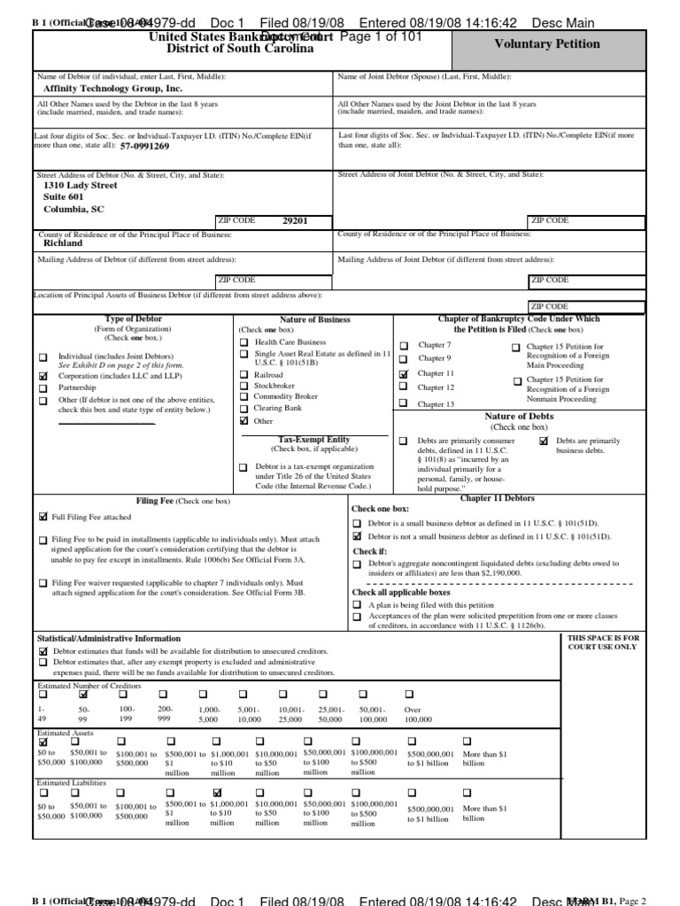 Affinity Technology Group Bankruptcy Petition | PDF | Chapter 11 | Bankruptcy