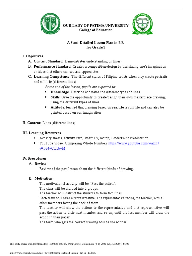 Semi Detailed Lesson Plan in P.E | PDF | Lesson Plan | Teachers