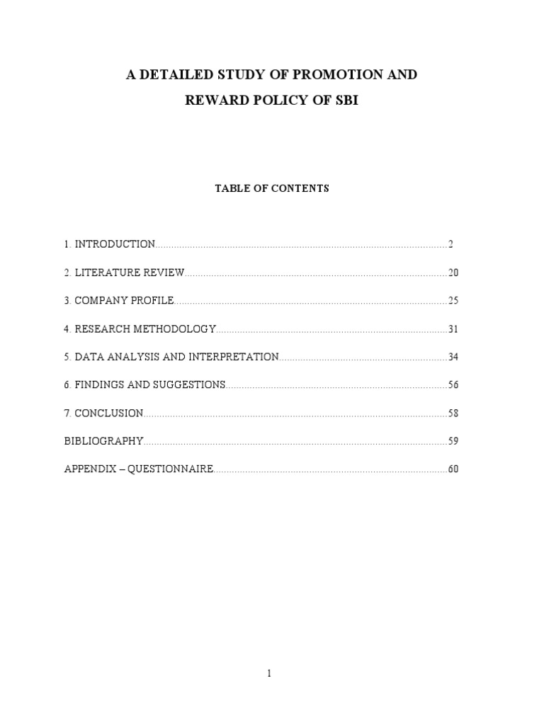 A Detailed Study of Promotion and Reward Policy of Sbi | PDF