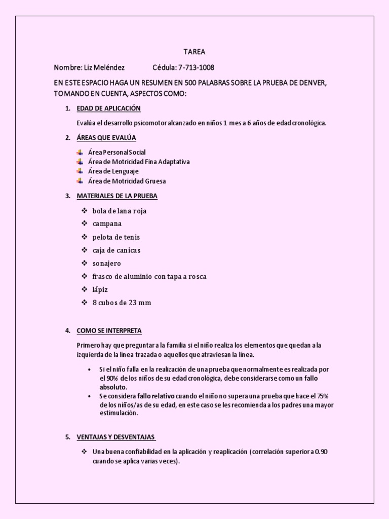 Evaluación Infantil: Prueba de Denver | PDF | Salud y bienestar