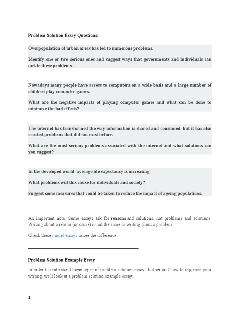 Problem Solution Essay Questions | PDF