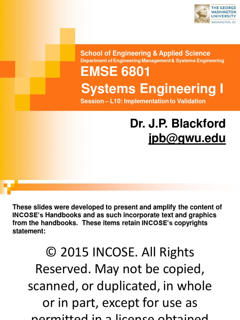 EMSE 6801 - L10 Implementation To Validation | PDF | Verification And Validation | Systems ...